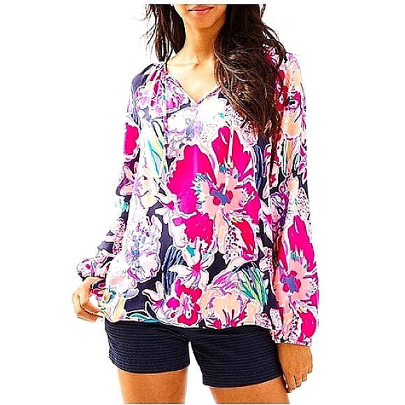 Lilly Pulitzer | Tops | Lilly Pulitzer Willa Top In Bright Navy Tipping ...